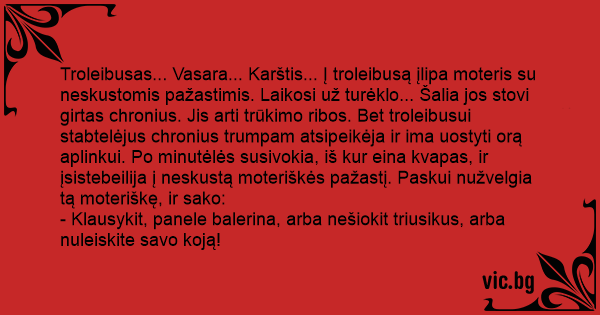 Troleibusas... Vasara... Karštis... Į troleibusą įlipa moteris su ...