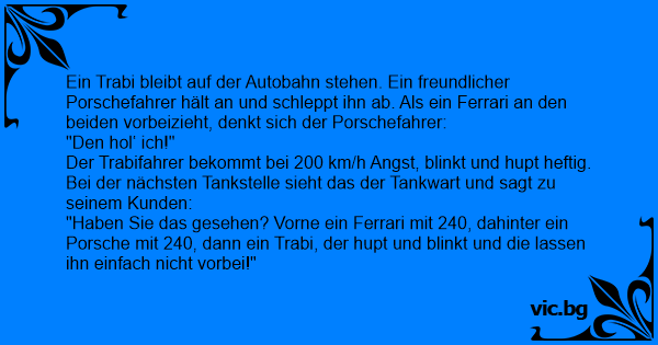 Ein Trabi bleibt auf der Autobahn stehen. Ein freundlicher ...
