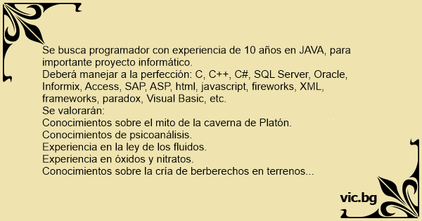 Se busca programador con experiencia de 10 años en JAVA, para ...