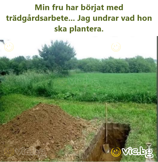 Min fru har börjat med trädgårdsarbete... Jag undrar vad hon ska plantera.