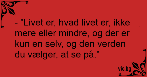 Livet er, hvad livet er, ikke mere eller mindre, og der er kun en selv ...